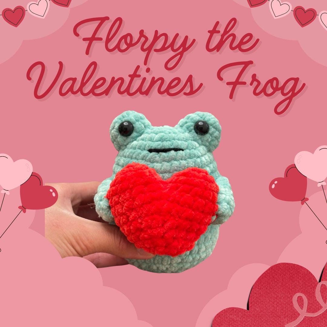 Florpy the Valentines Frog Holding Heart Plushie Cute Stuffed Animal ...