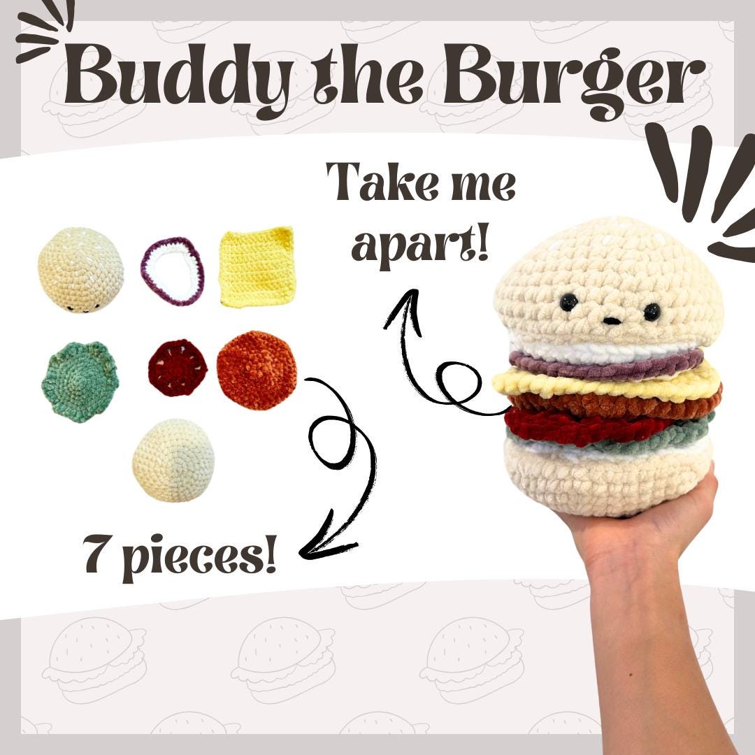 LIMITED Buddy the Burger Interactive Take Apart Handmade Crochet Burger ...