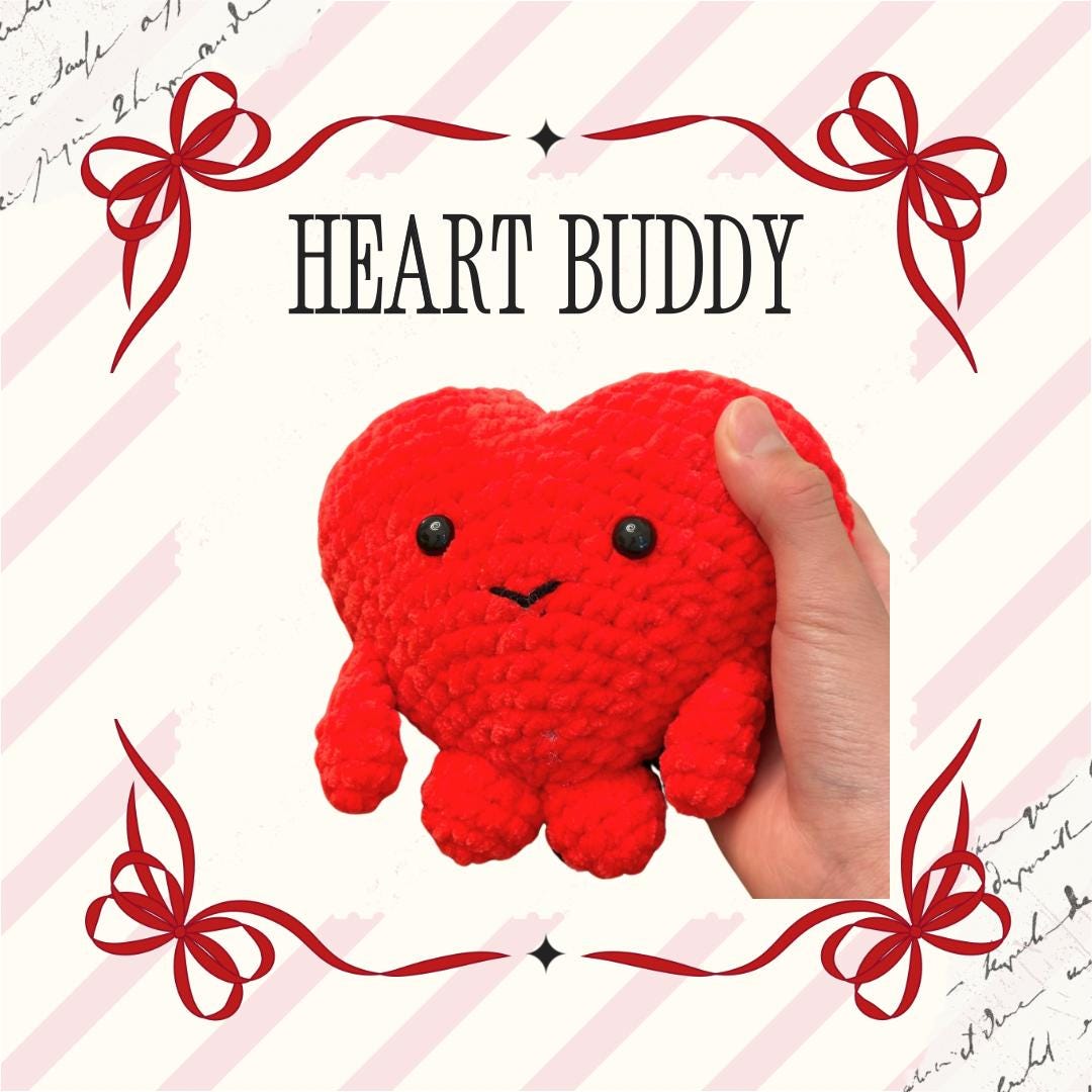 Heart Buddy Crochet Valentine’s Day Stuffed Animal Plushie Toy for ...