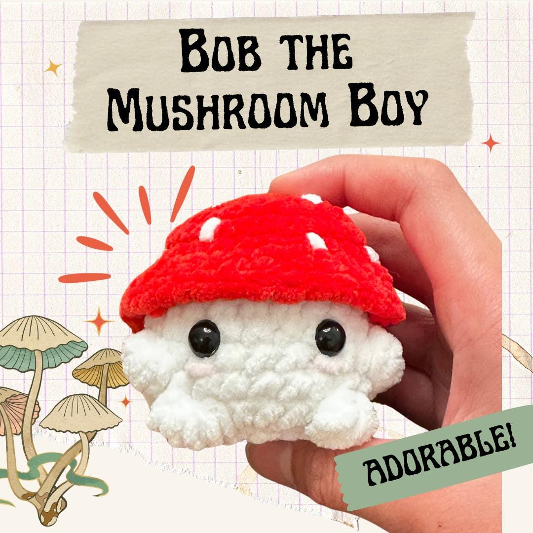 Bob the Mushroom Boy Cute Crochet Mini Stuffed Animal Plushie Plush ...