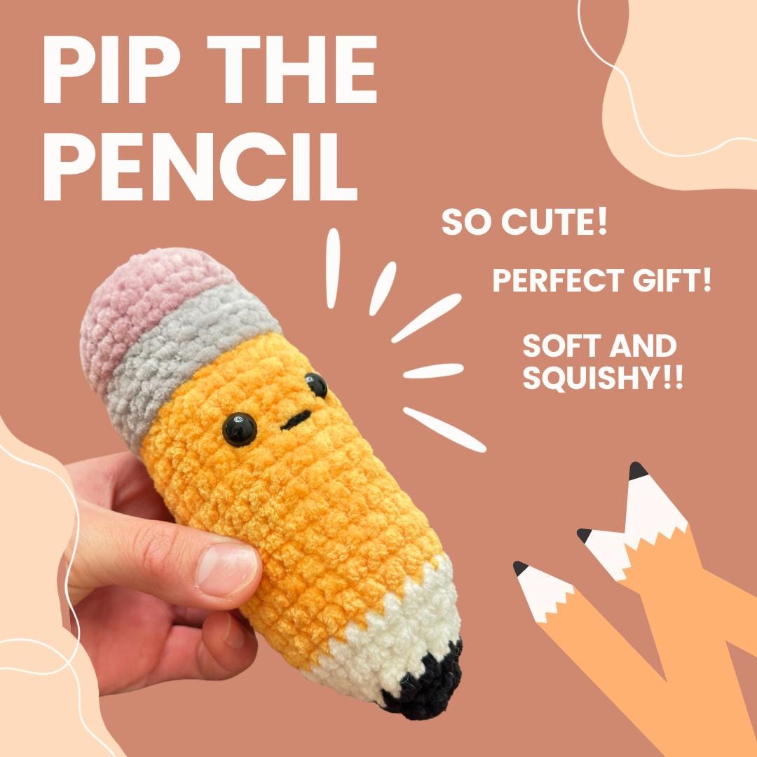 Pip the Pencil Cute Stationary Plush Stuffed Animal Plushie Crochet ...