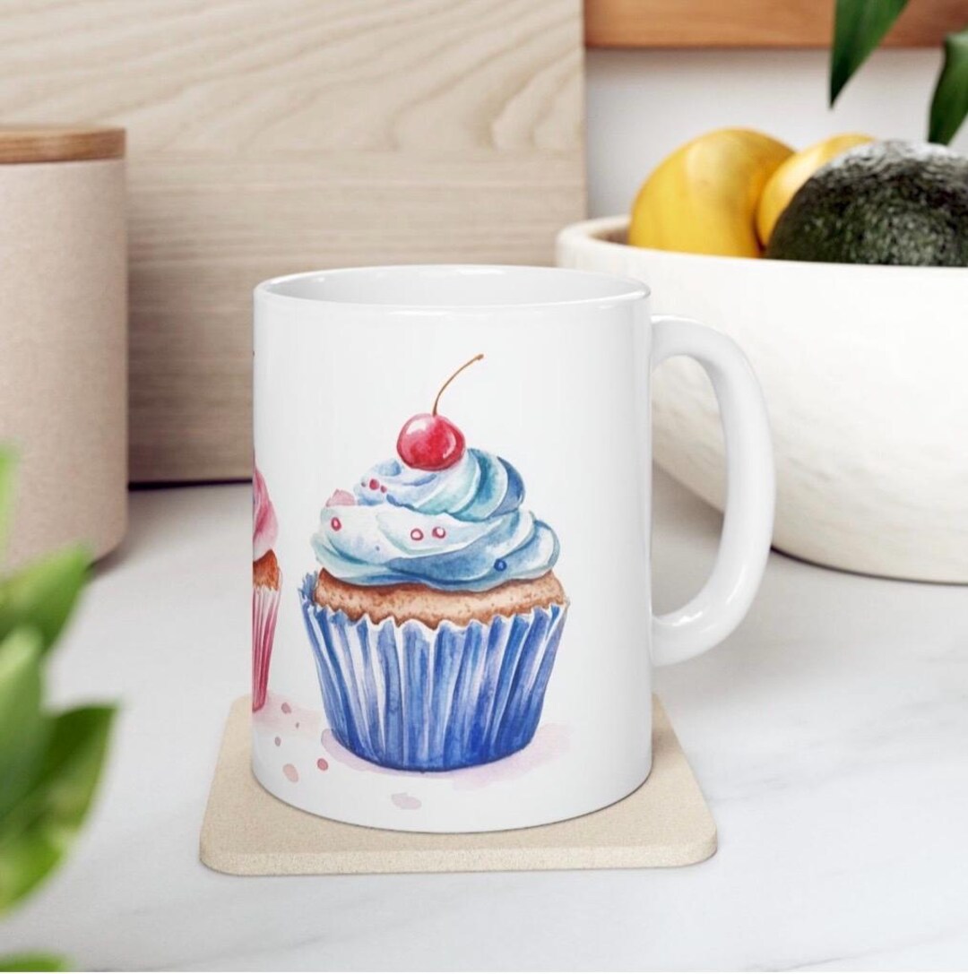 Watercolor Cupcake Mug Gift, Cupcake Tea Cup, Dessert Mug, Cute Mug ...