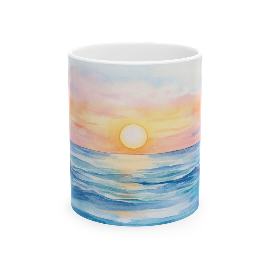 Watercolor Sunset Mug, Sunset Lover, Beach Mug, Ocean Lover Mug, Beach ...