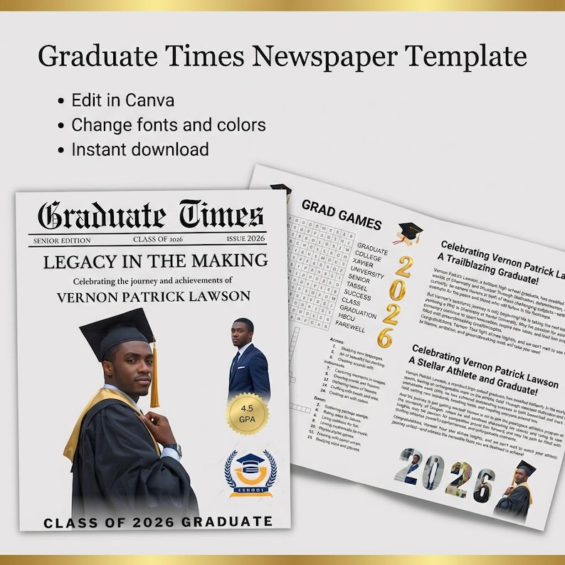 Graduation Newspaper Class of 2026 Senior Keepsake Graduate Celebration ...