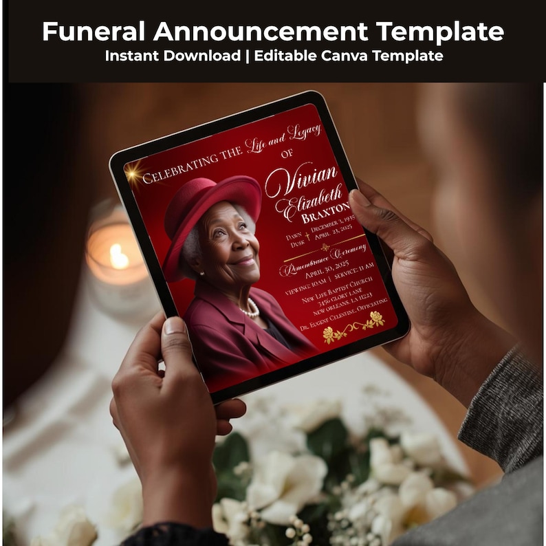 Funeral Death Announcement Flyer Obituary Service Program Info ...