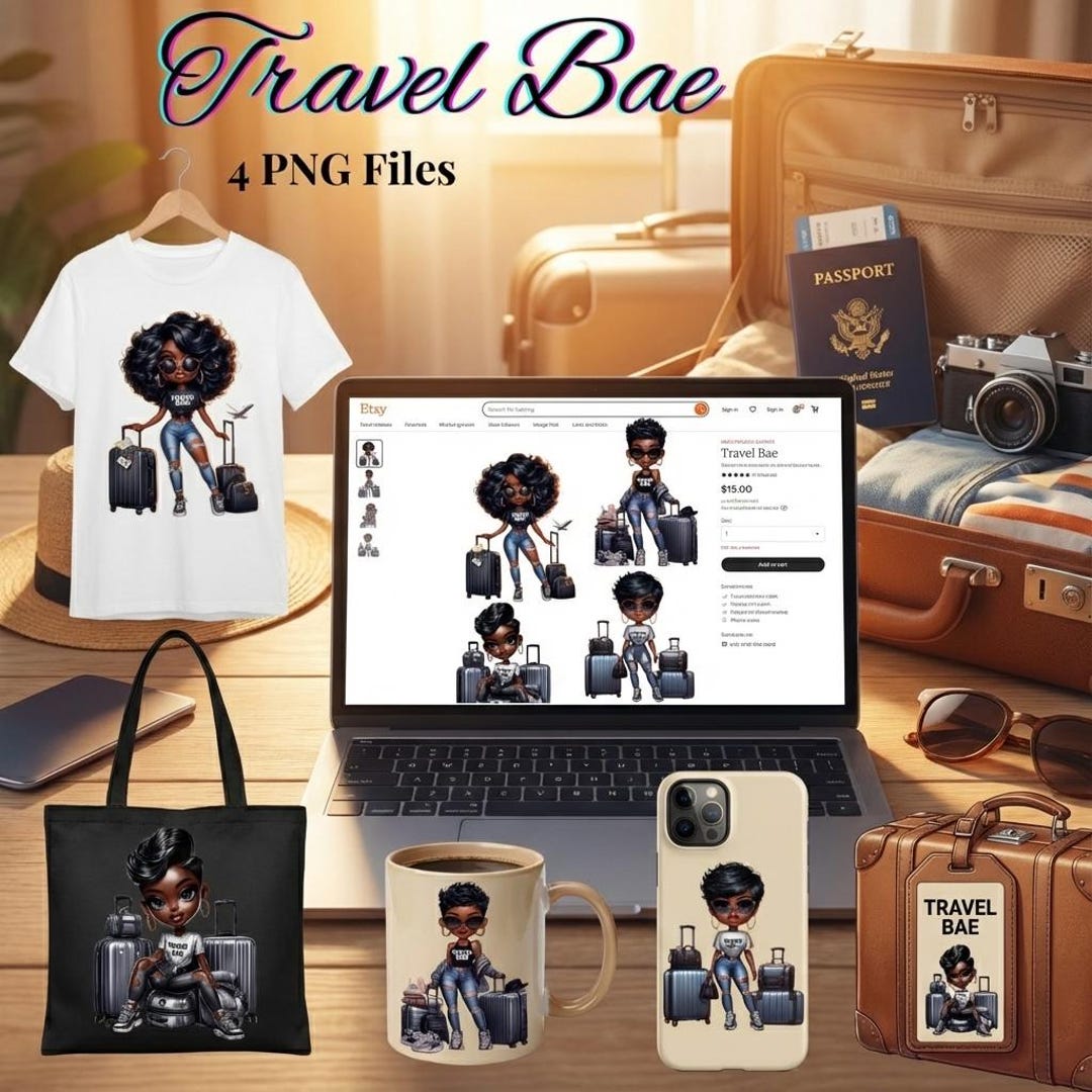 Travel Bae PNG Bundle • Black Girl Travel Clipart • Suitcase PNG ...