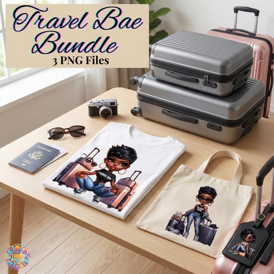 Travel Bae PNG Bundle • Black Girl Travel Clipart • Suitcase PNG ...