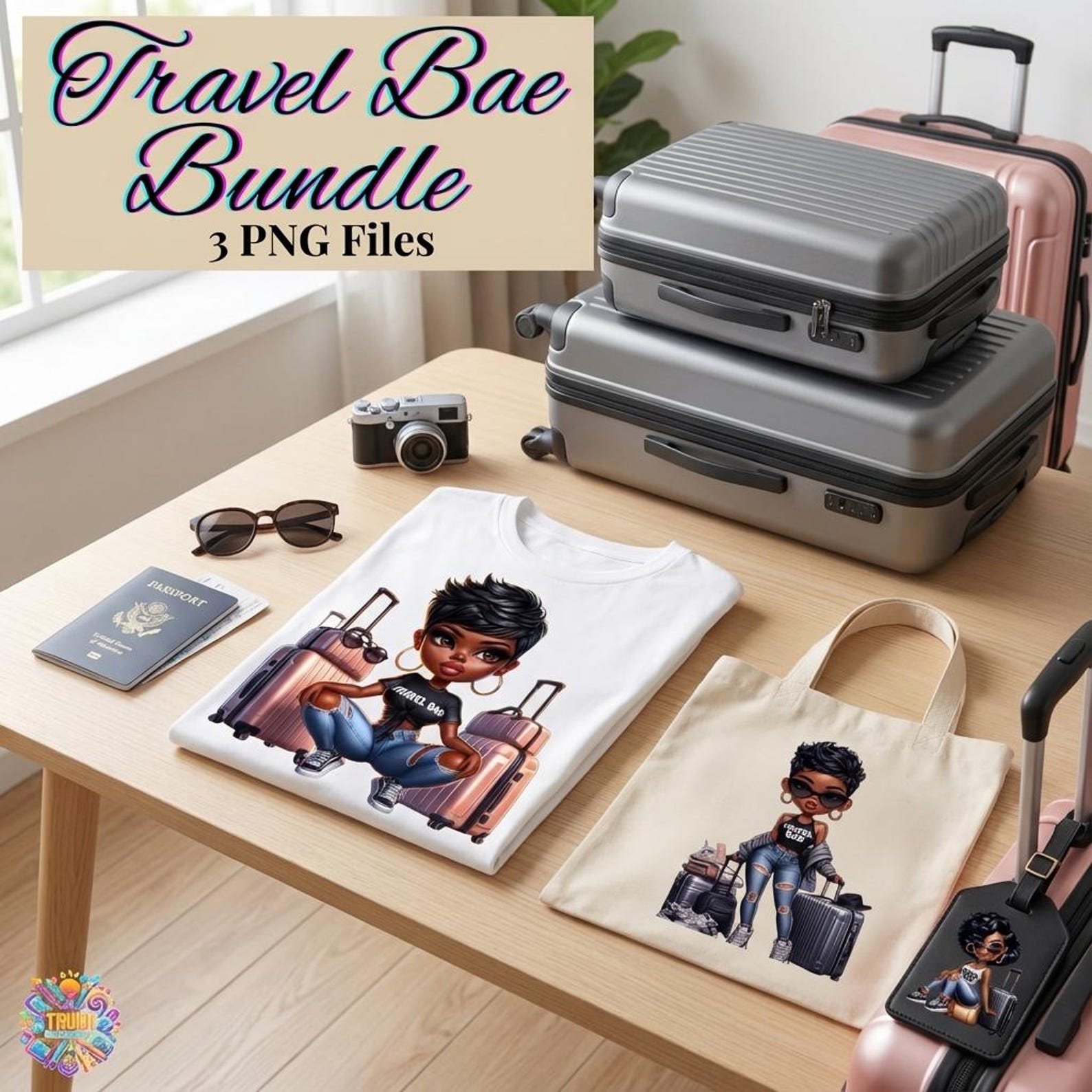 Travel Bae PNG Bundle • Black Girl Travel Clipart • Suitcase PNG ...