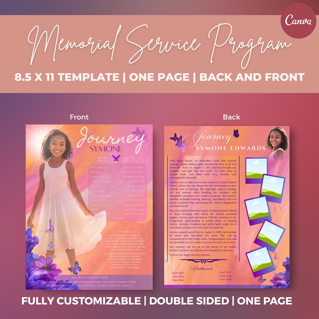 8.5x11 Minimalist Funeral Program| Funeral Service Template | Child ...