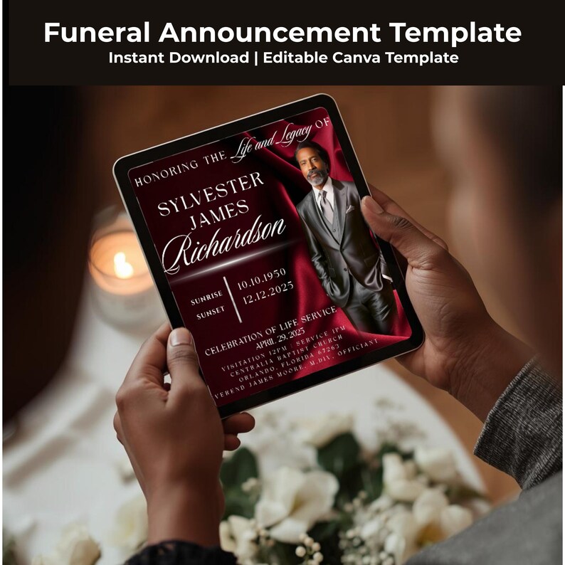 8.5x11 Blue Celebration of Life Funeral Program, RIP Announcement Flyer ...