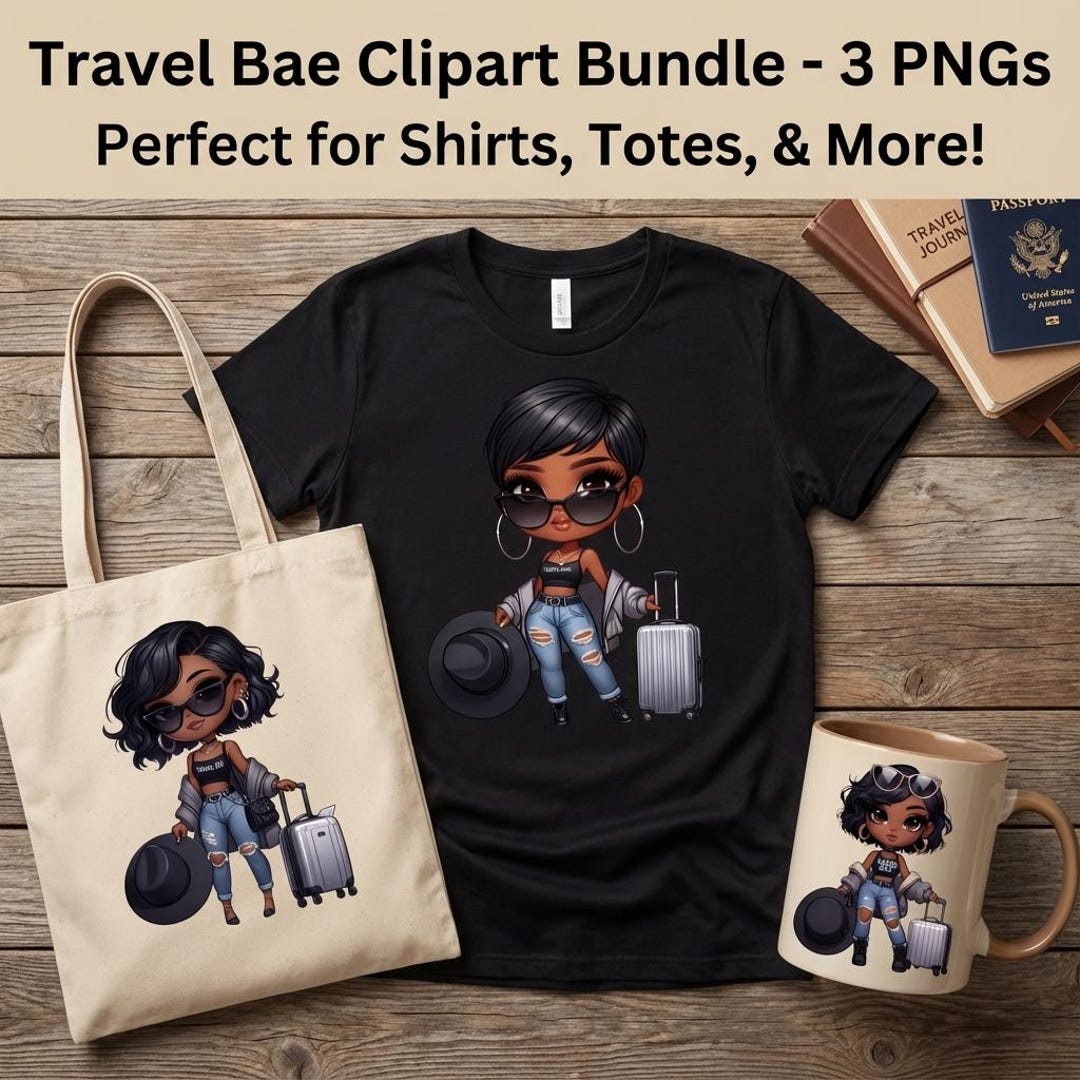 Travel Bae PNG Bundle • Black Girl Travel Clipart • Suitcase PNG ...