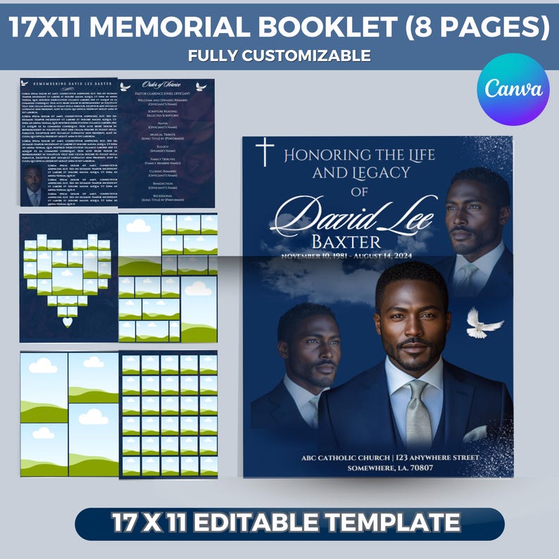 11x17 Memorial Funeral Booklet Program Template |navy Suit| 8 Page ...