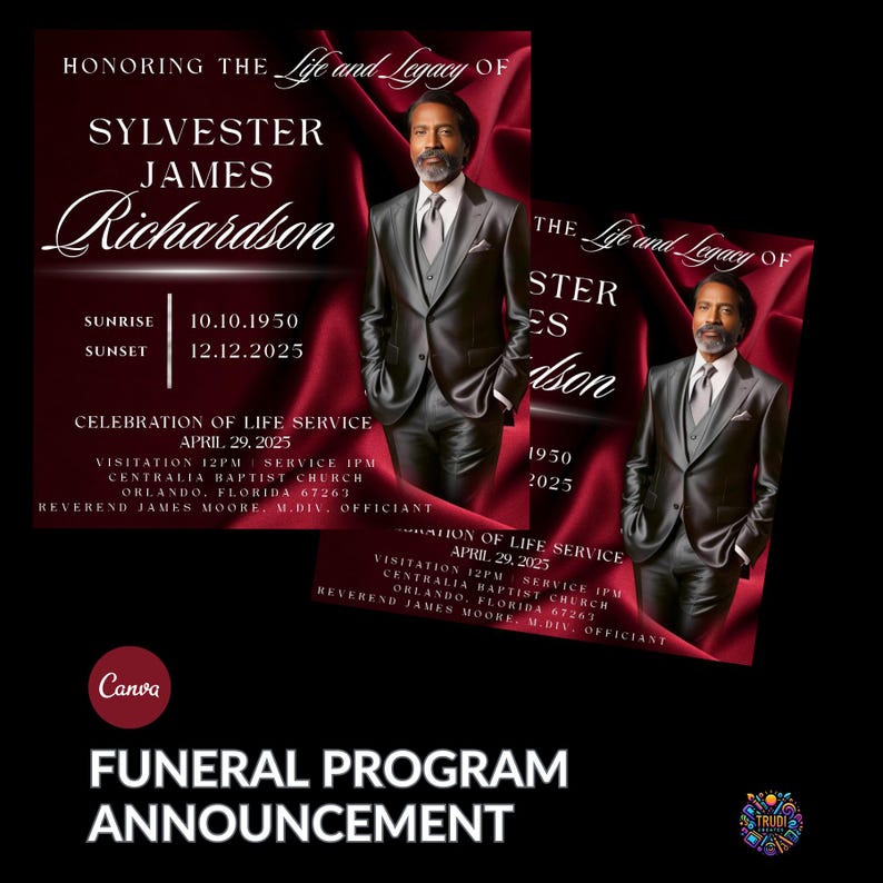 Funeral Announcement Template, Red Male Funeral Announcement Flyer ...