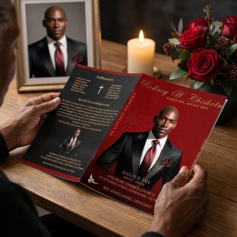 Editable Male Memorial Program Booklet Canva Template 17x11 4 Page ...