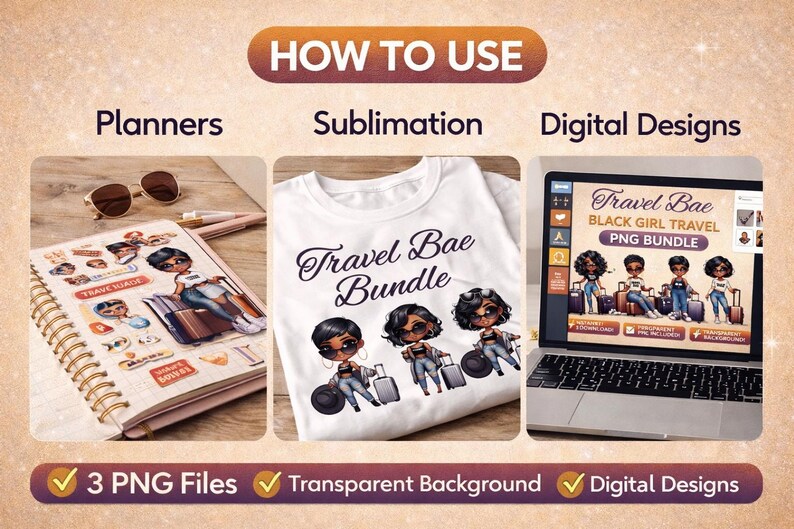 Black Travel Bae PNG Bundle Black Girl Travel Clipart Digital Download ...