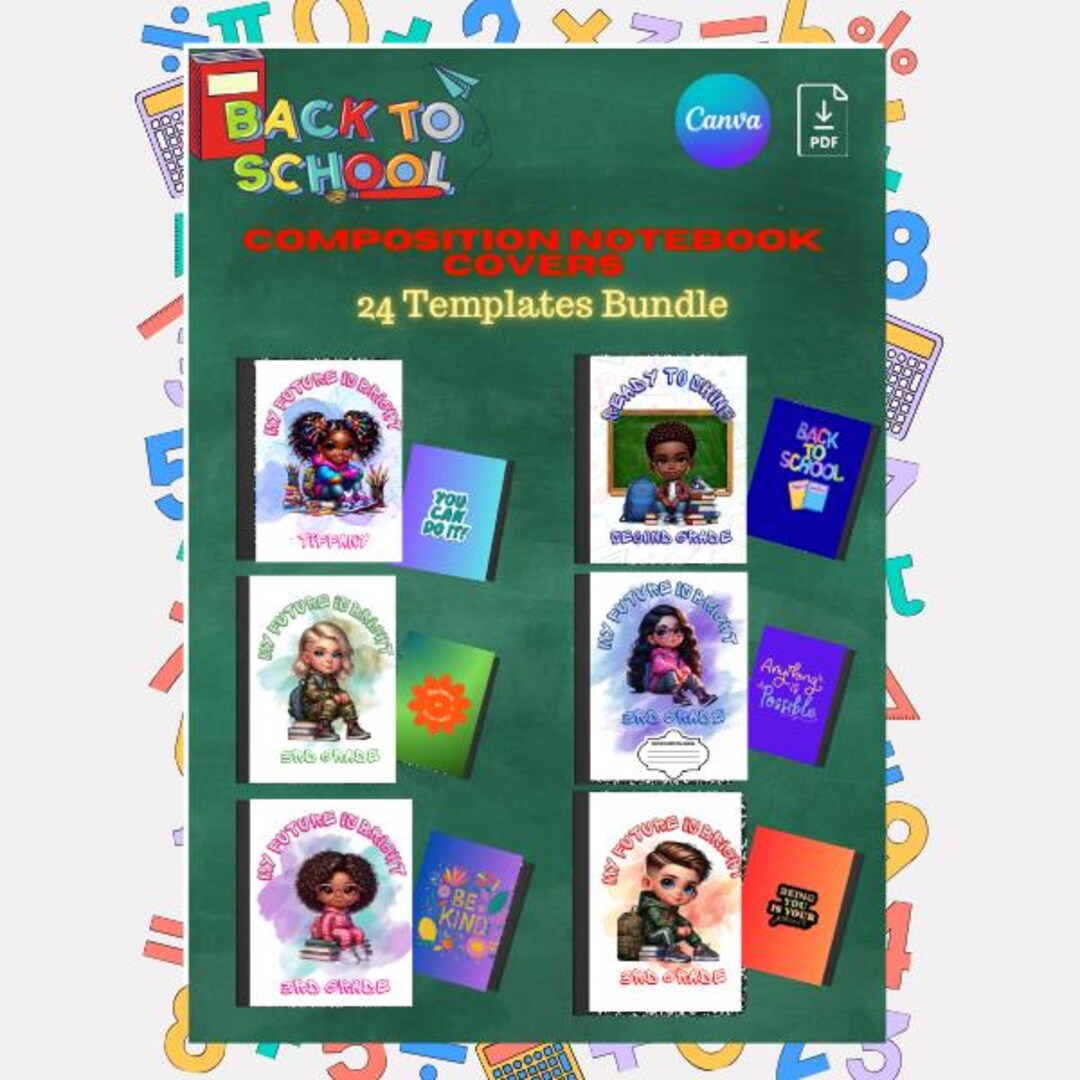 24 Editable Back 2 School Composition Notebook Bundle, Affirmations for ...