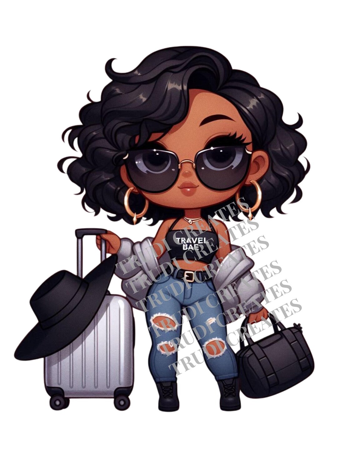 Travel Bae Clip Art Bundle, Black Woman Clip Art, Stickers, Chibi Girl ...