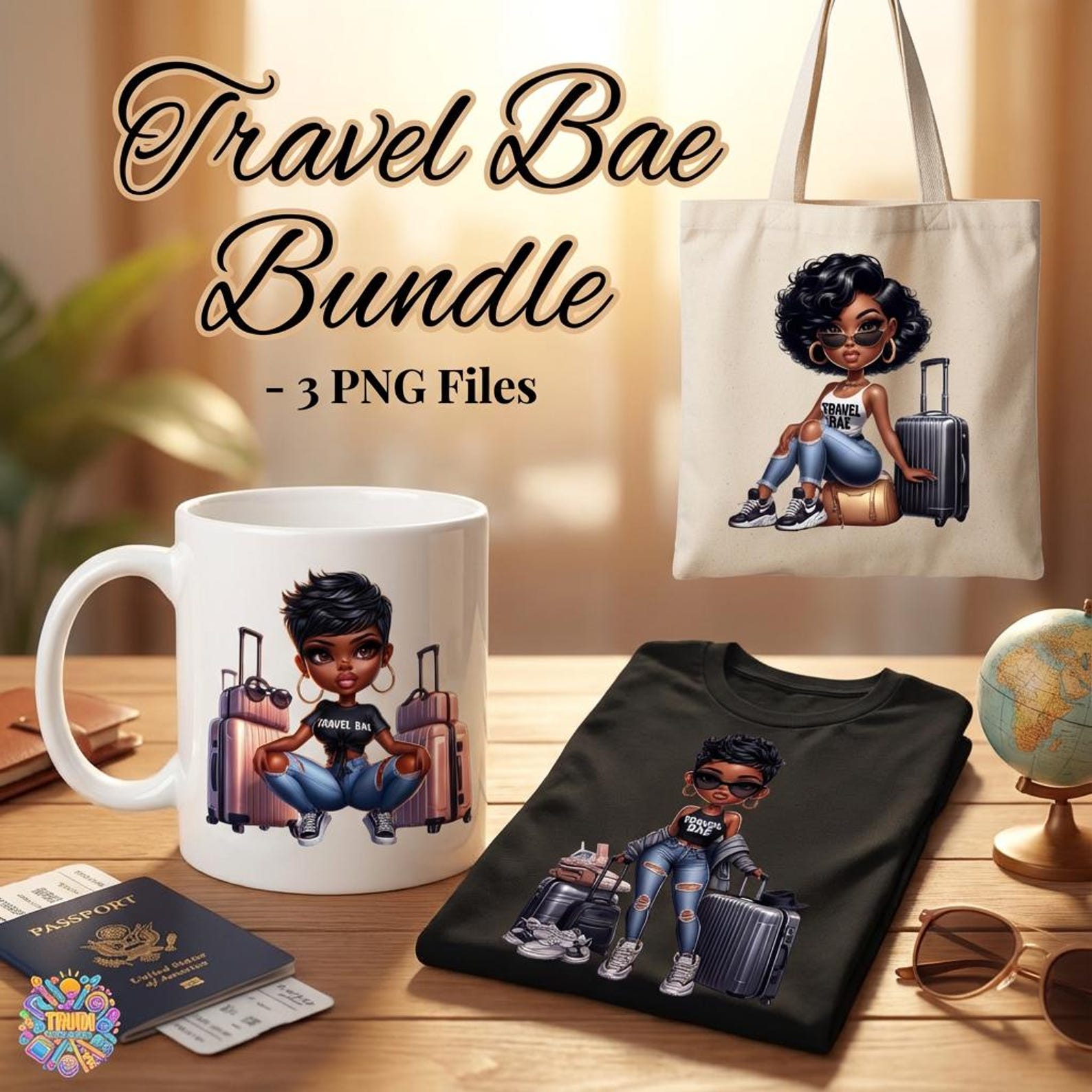 Travel Bae PNG Bundle • Black Girl Travel Clipart • Suitcase PNG ...