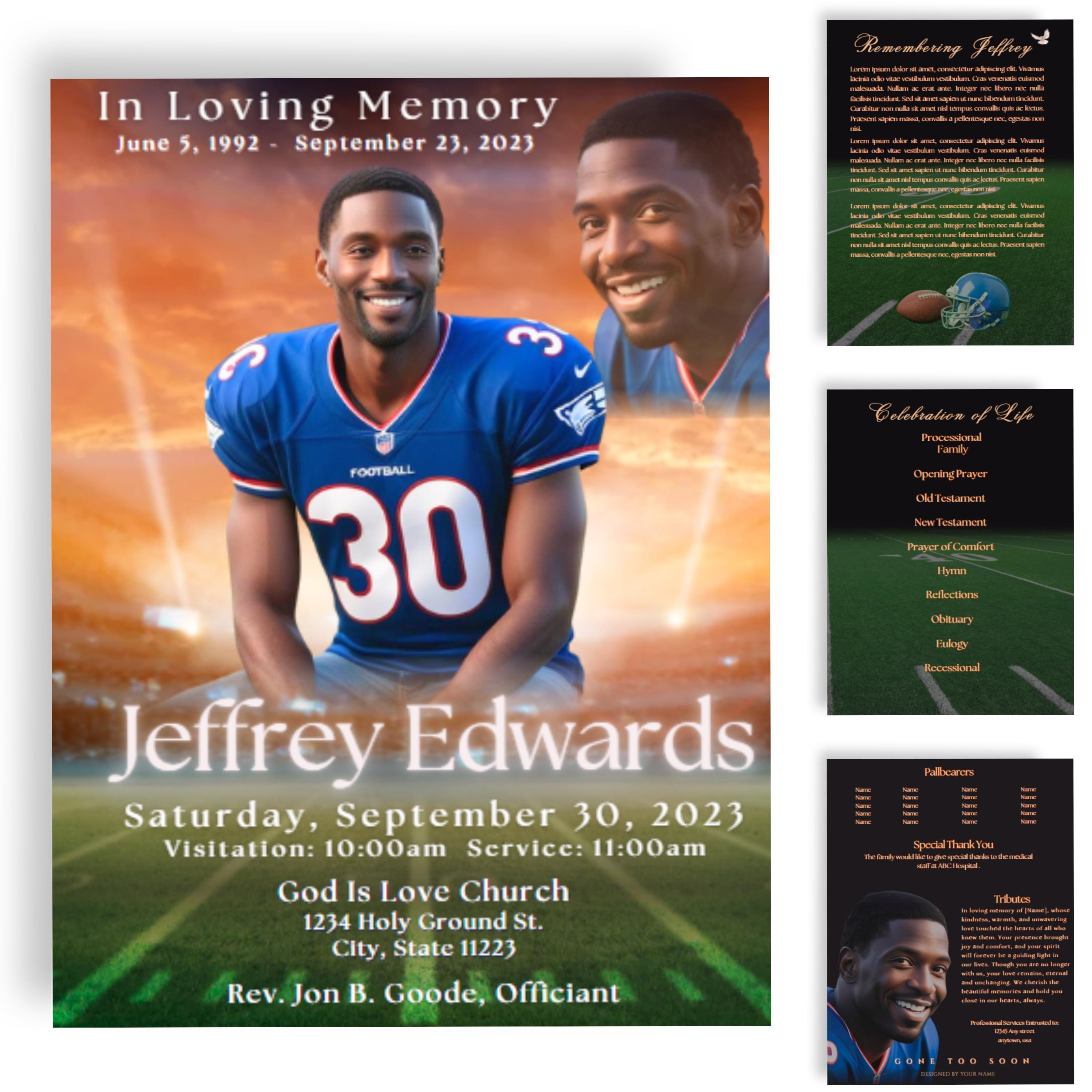 11x17 Memorial Funeral Booklet Program Template | Male | 4 Page | Photo ...