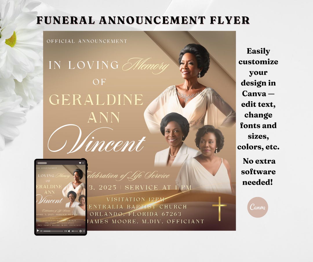 Funeral Service Announcement Template, Female Funeral Program ...