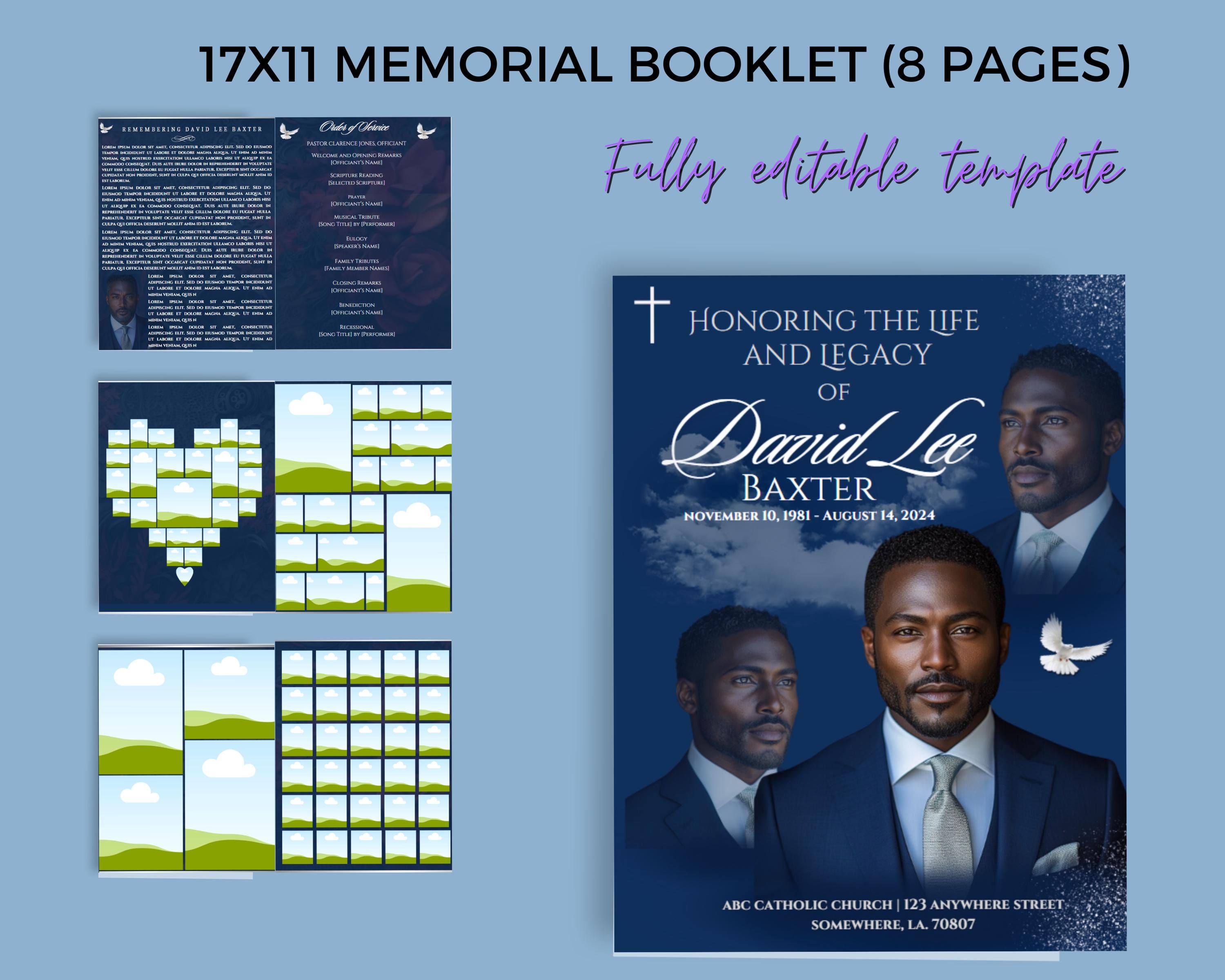 11x17 Memorial Funeral Booklet Program Template | Navy | 8 Page | Photo Keepsake | Funeral ...