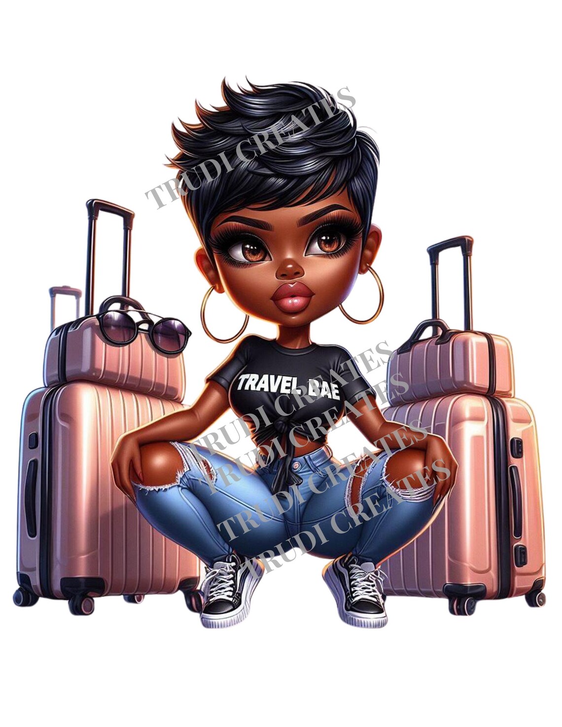 Travel Bae Clip Art Bundle, Black Woman Clip Art, Stickers, Chibi Girl ...