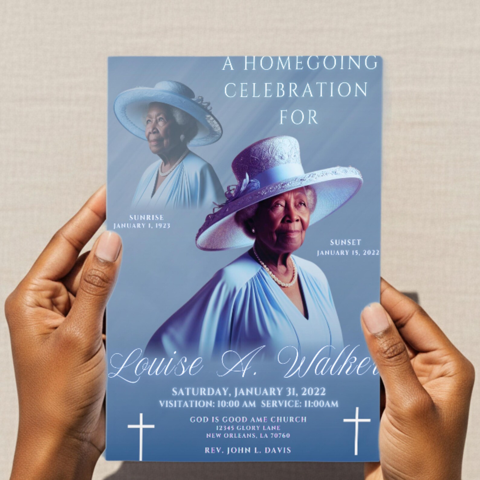 Blue Memorial Booklet Template 4 Page | Funeral Program Homegoing ...