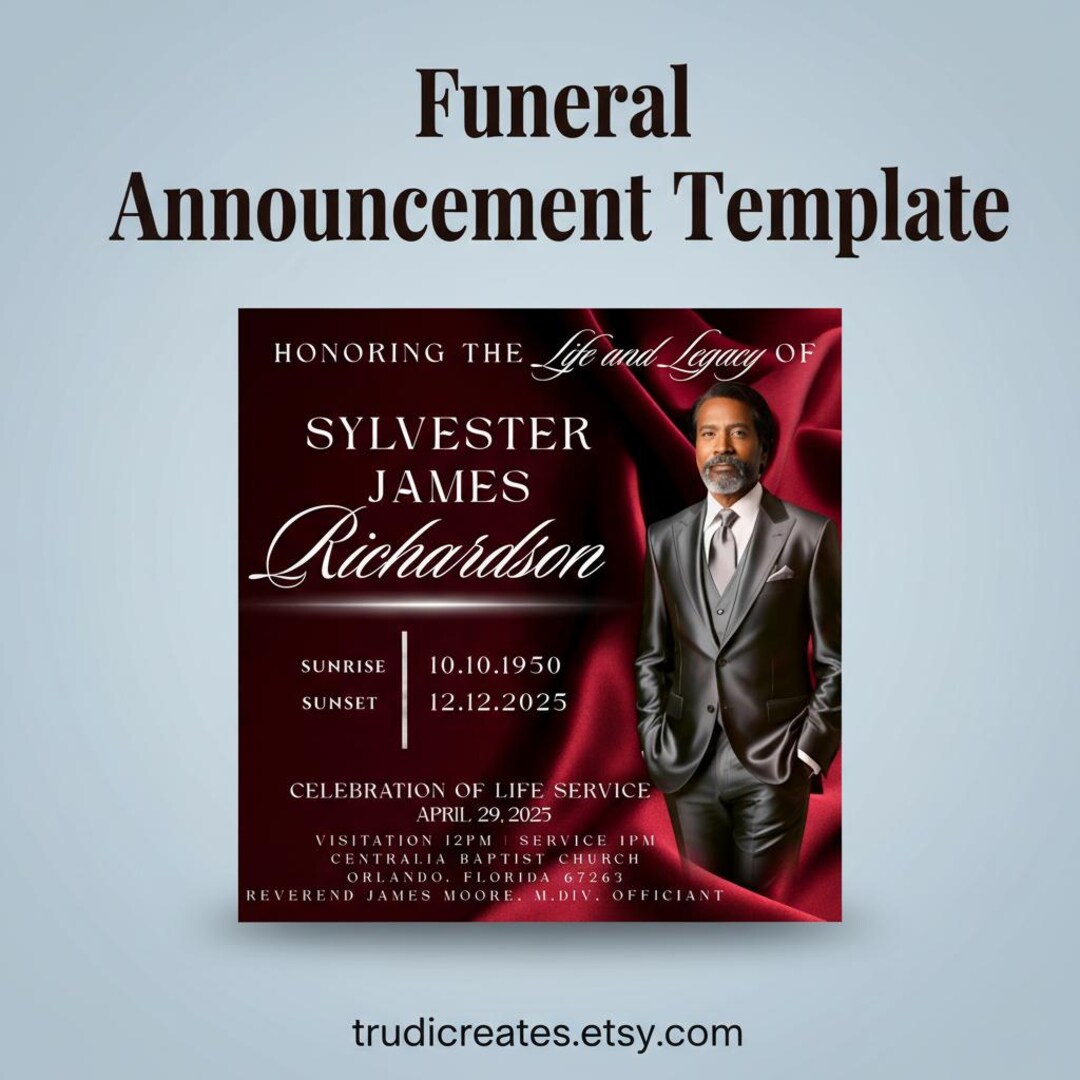 Editable Funeral Program Announcement Canva Template Elegant Red ...