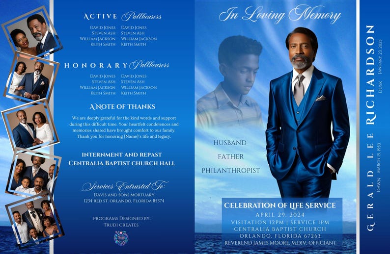 11x17 Navy Funeral Booklet Program, 4pg Funeral Program, Photo Keepsake ...