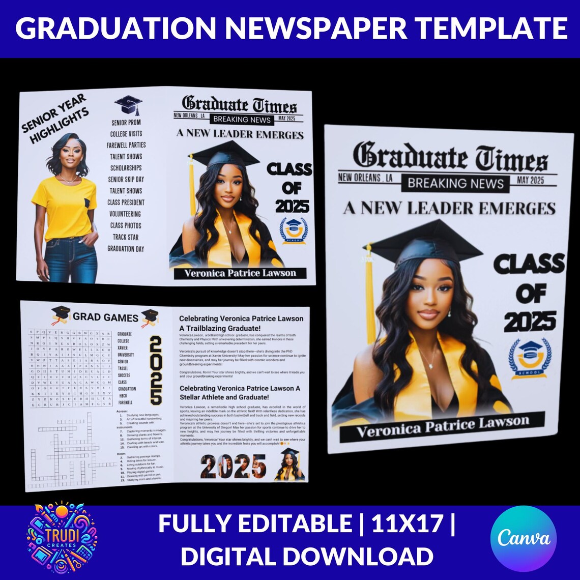 Canva Graduation Newspaper Template, 11X17 Graduation Newspaper ...