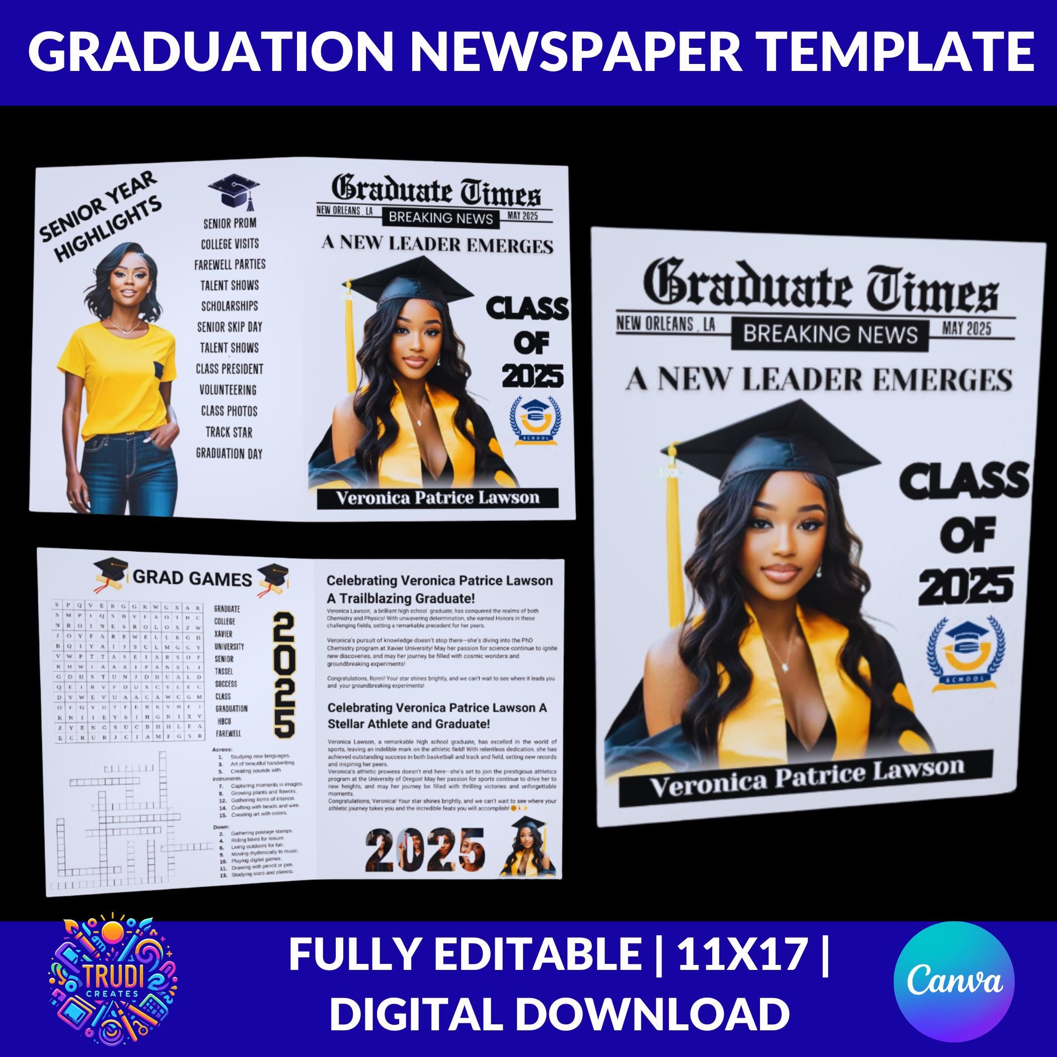 Canva Graduation Newspaper Template, 11X17 Graduation Newspaper ...
