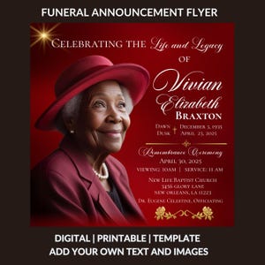 Funeral Announcement Flyer, Red Funeral Service Announcement, Digital ...