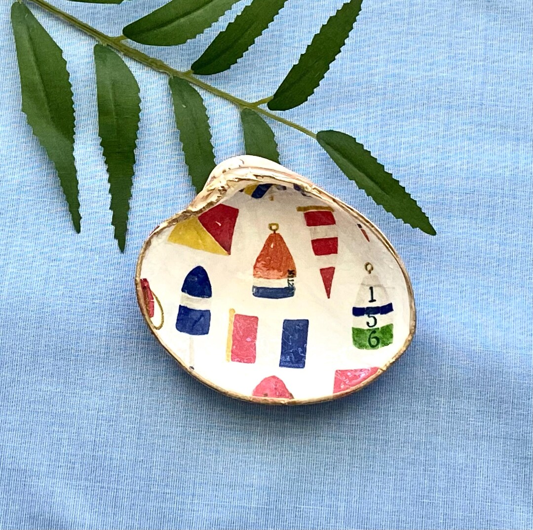 Nautical Clam Shell Coastal Decor Ring Dish Trinket Bowl Gift Decoupage ...