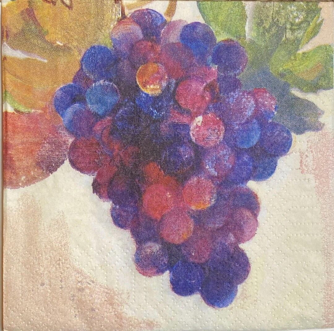 Decoupage Napkin Purple Grapes Green Foliage Print, Includes Three ...