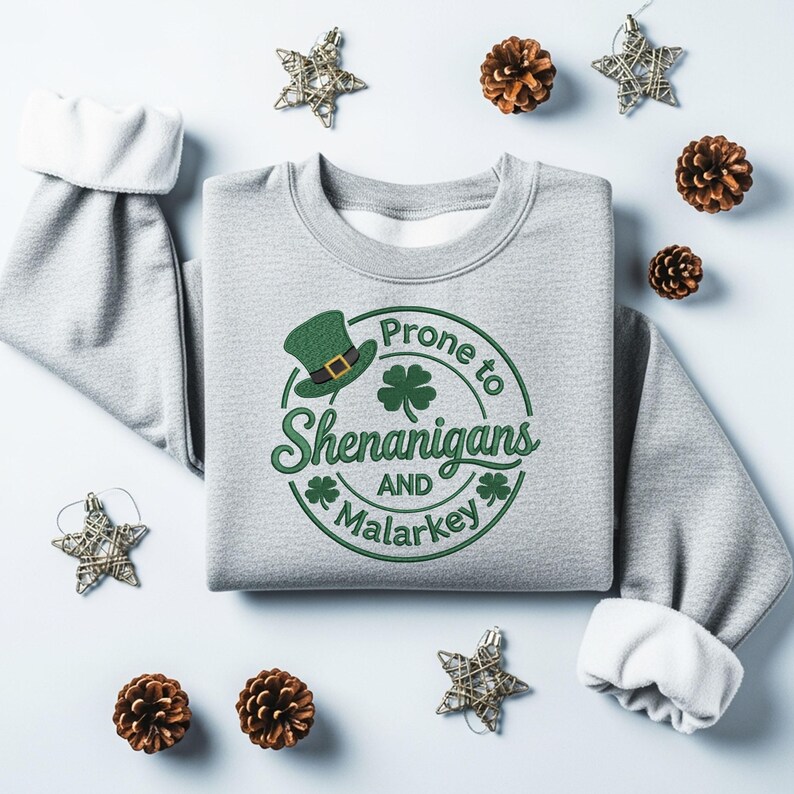 Prone to Shenanigans and Malarkey Embroidery, St Patrick Day Shamrock ...