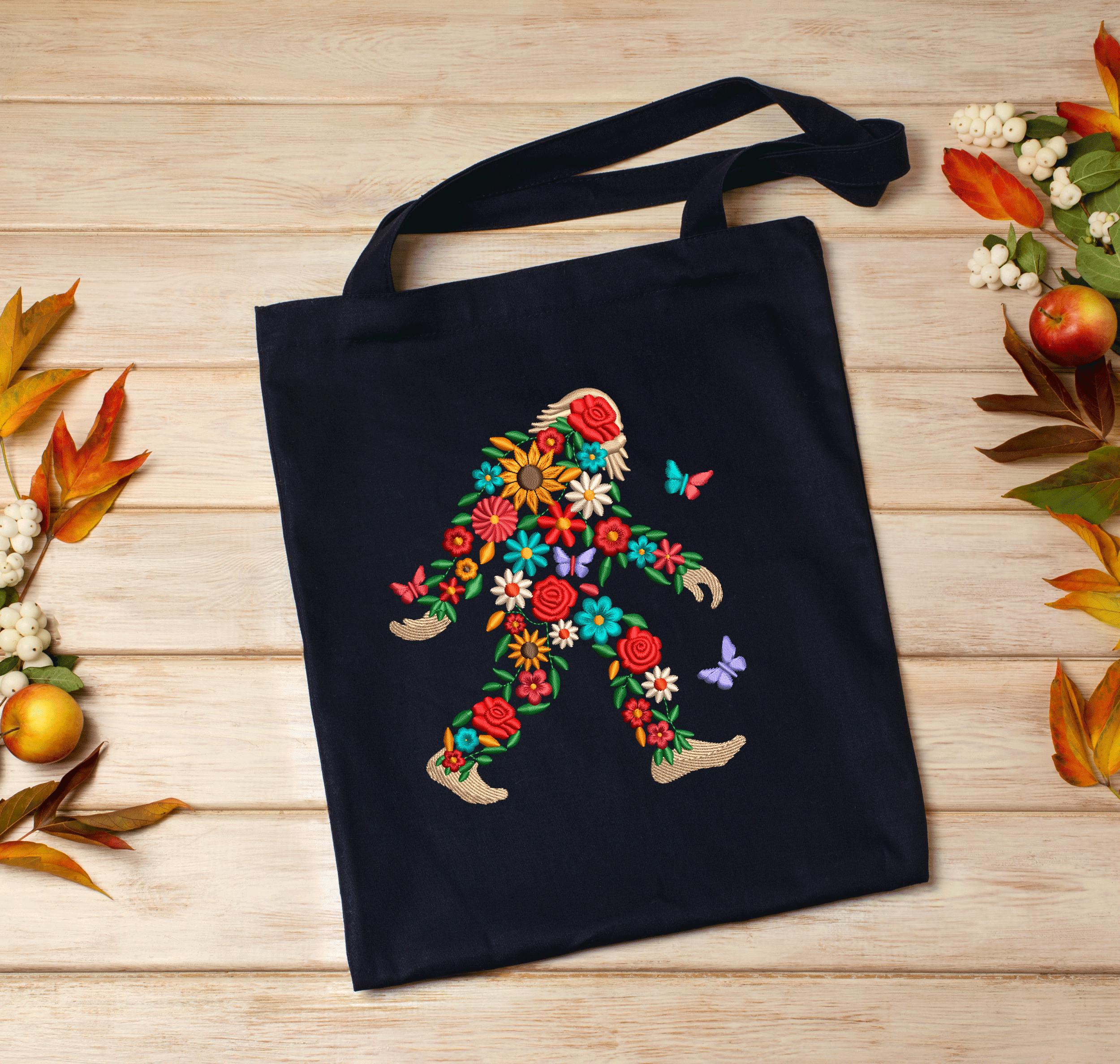 Bigfoot Floral Embroidery Design, Colorful Sasquatch Embroidery ...