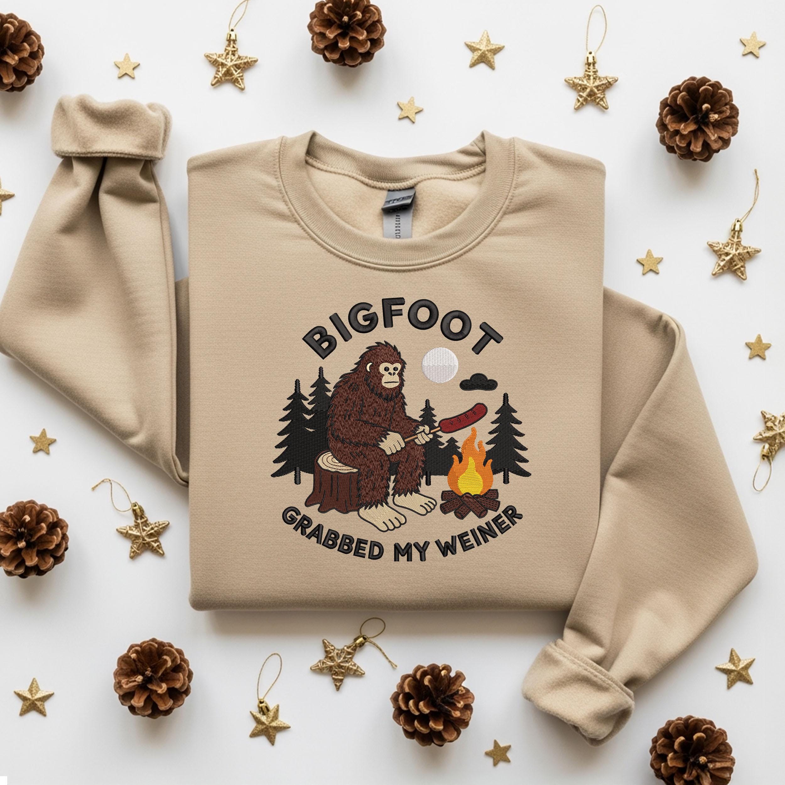 Bigfoot Grabbed My Wiener Embroidery Design, Funny Sasquatch Camping ...