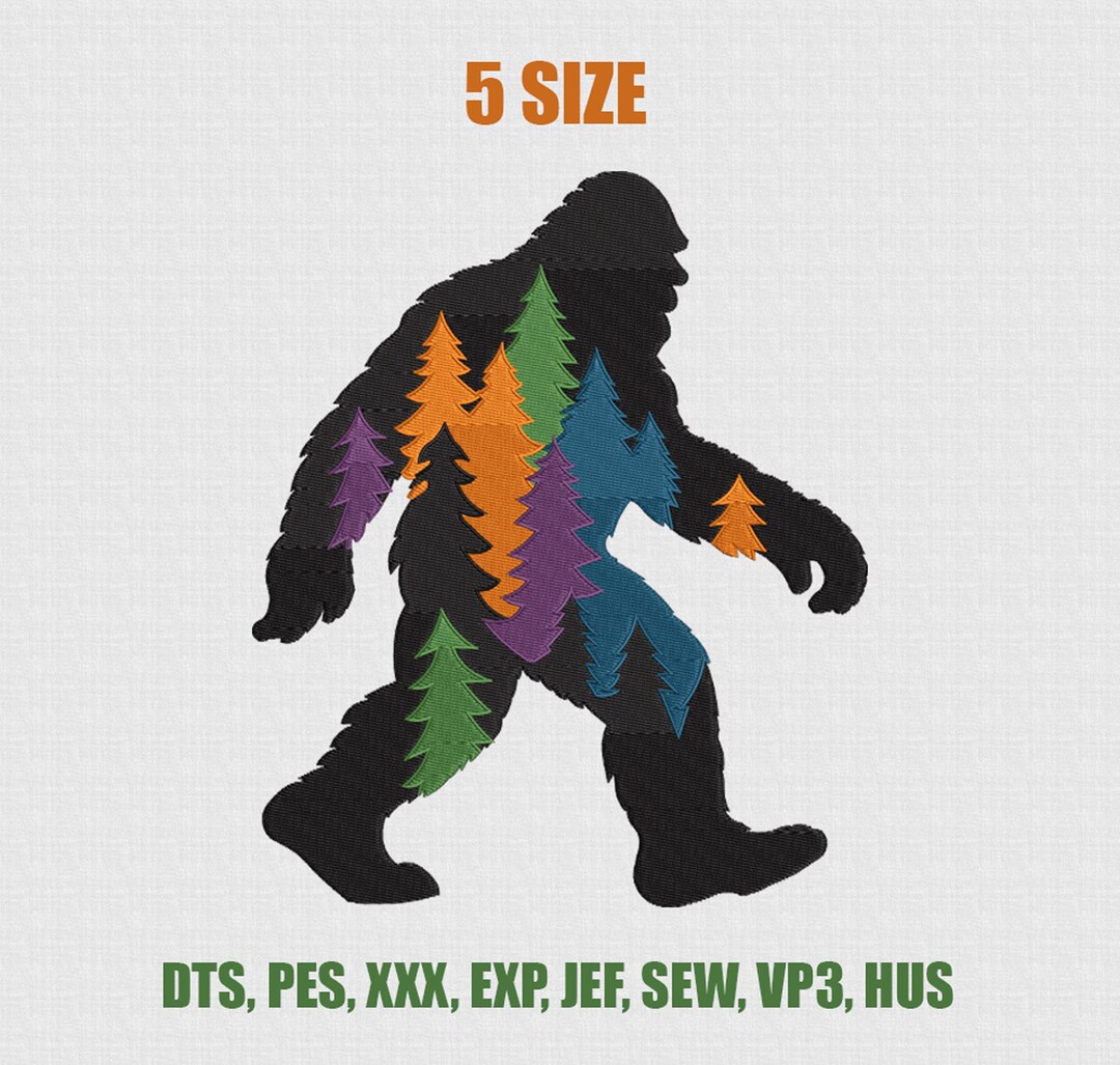 Bigfoot Forest Embroidery Design, Colorful Sasquatch Embroidery ...