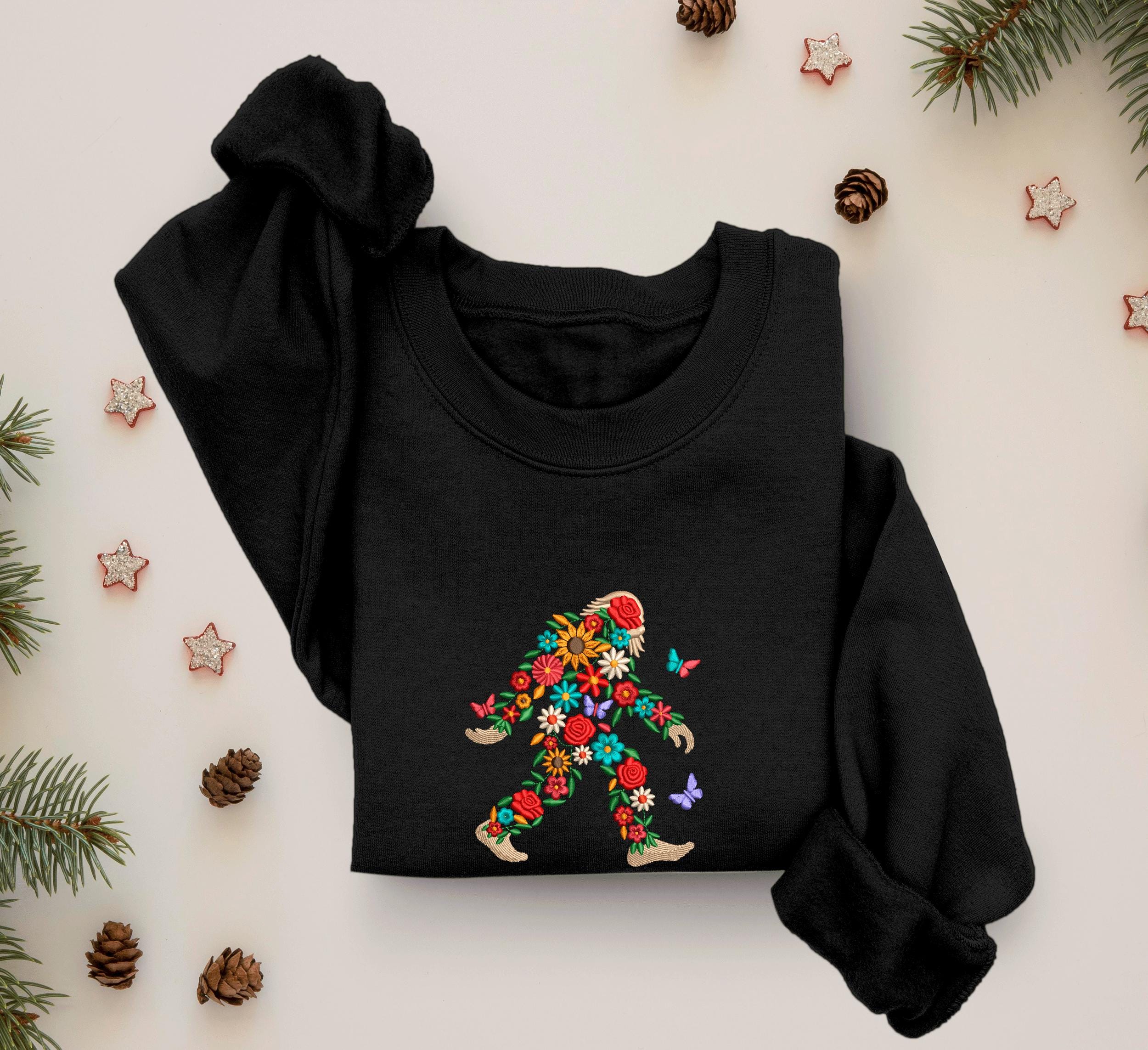 Bigfoot Floral Embroidery Design, Colorful Sasquatch Embroidery ...