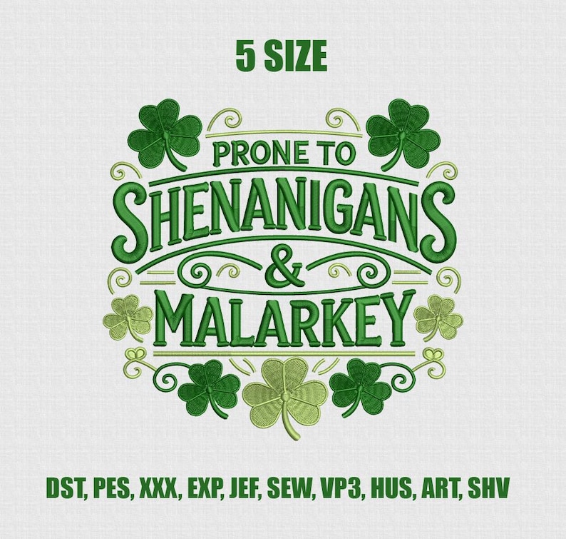 Prone to Shenanigans & Malarkey Embroidery Design, St Patrick’s Day ...