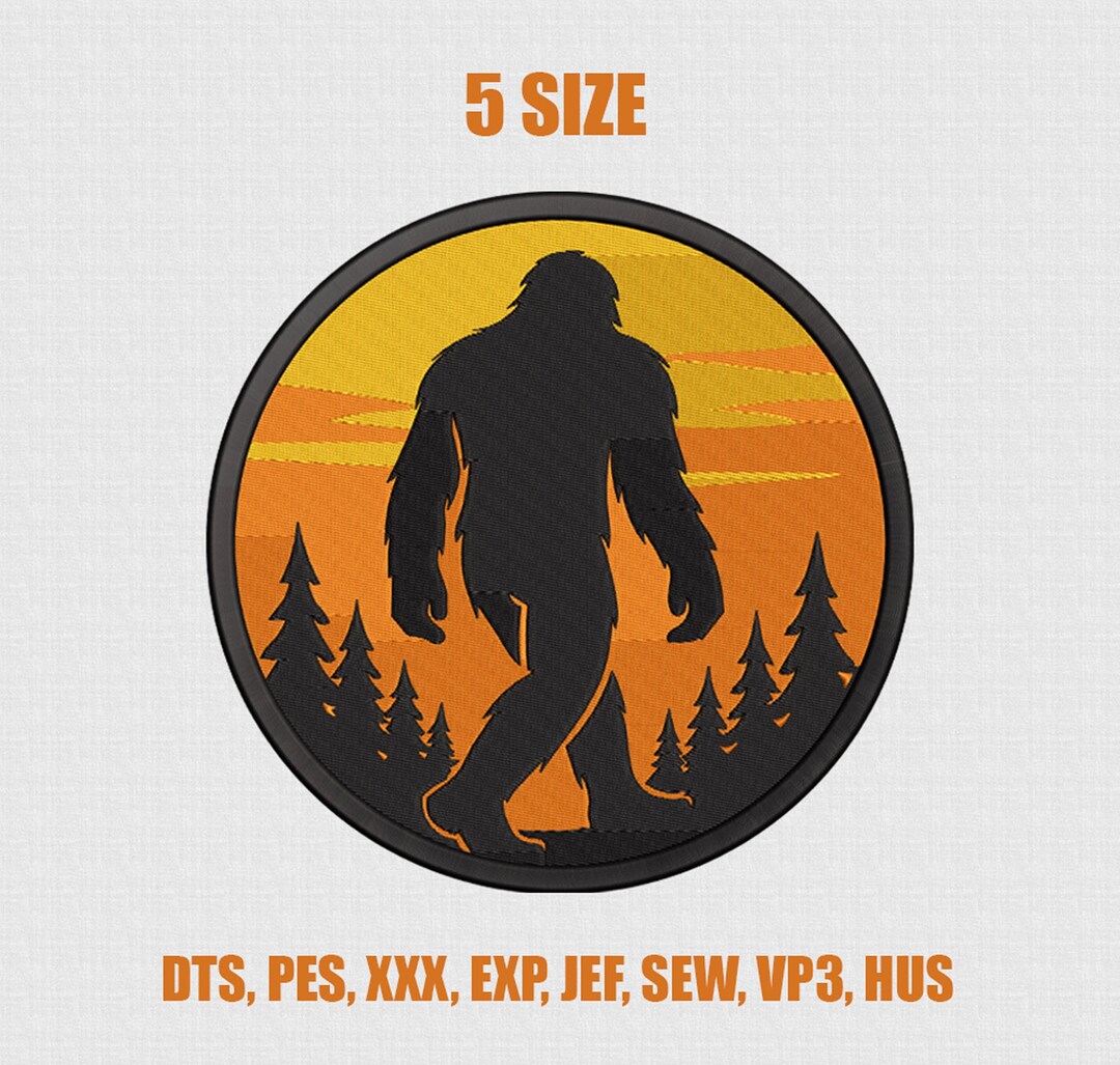 Bigfoot Sunset Black Silhouette Embroidery Design, Sunset Sasquatch ...