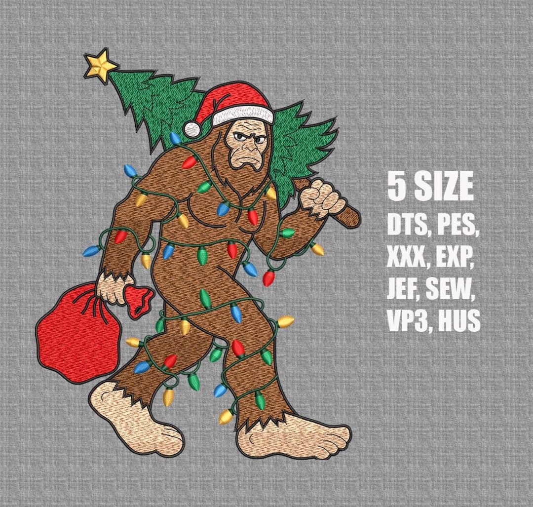 Bigfoot Christmas Embroidery, Bigfoot Embroidery Design, Sasquatch Xmas ...