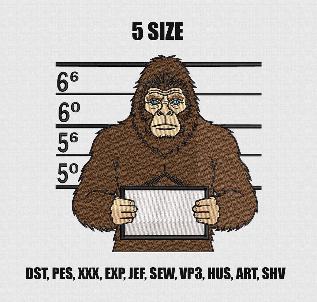 Bigfoot Mugshot Embroidery Design, Sasquatch Lineup Holding Sign, Funny ...