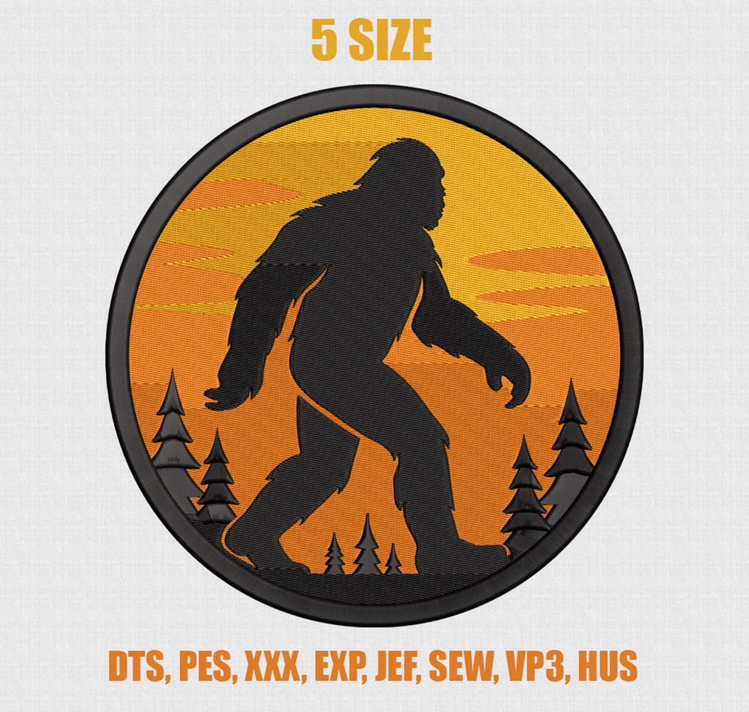Bigfoot Sunset Black Silhouette Embroidery Design, Sunset Sasquatch ...