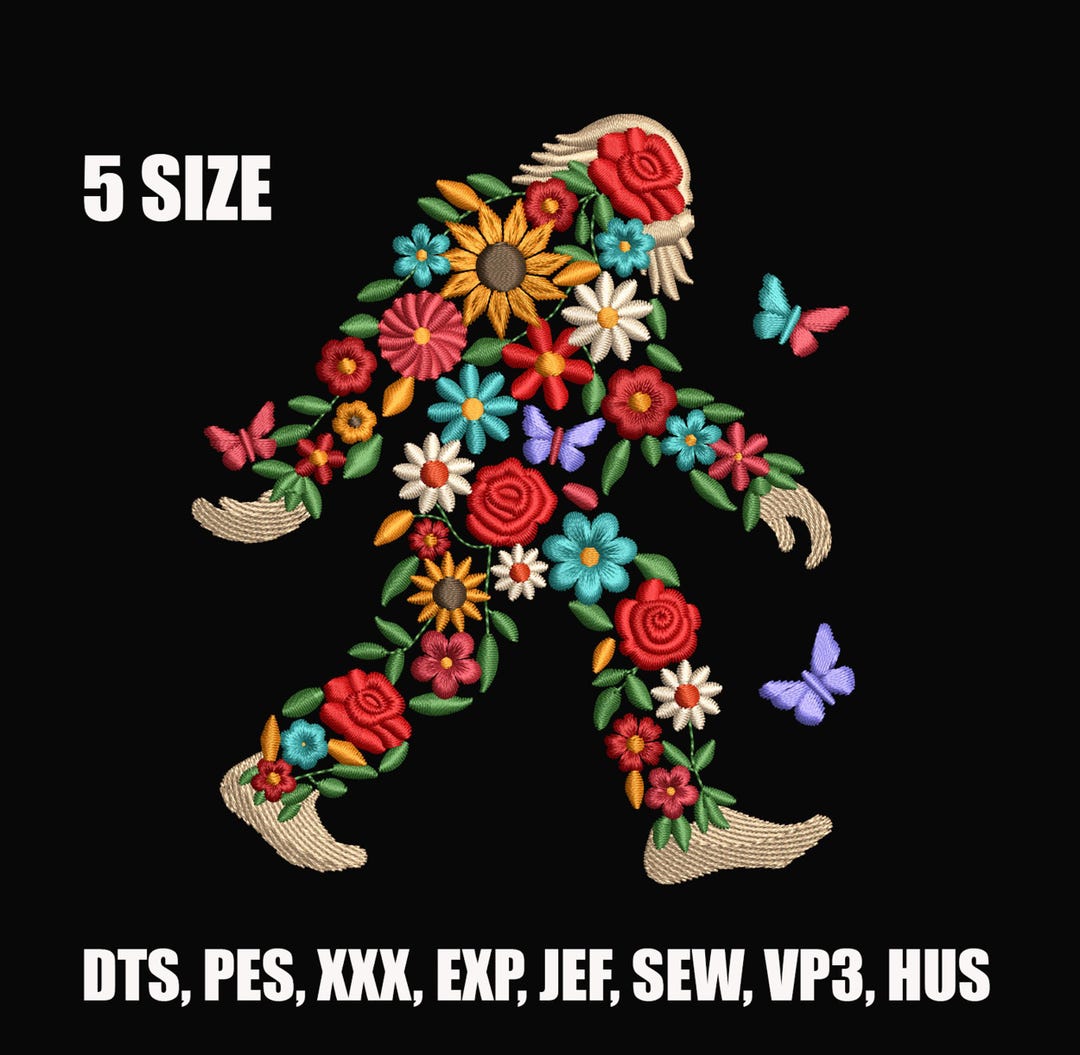 Bigfoot Floral Embroidery Design, Colorful Sasquatch Embroidery ...