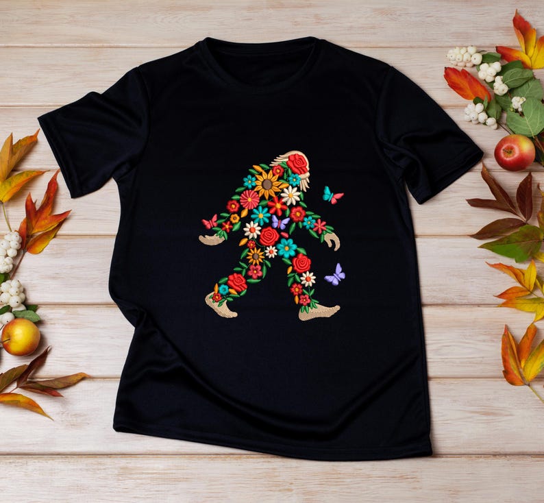 Bigfoot Floral Embroidery Design, Colorful Sasquatch Embroidery ...