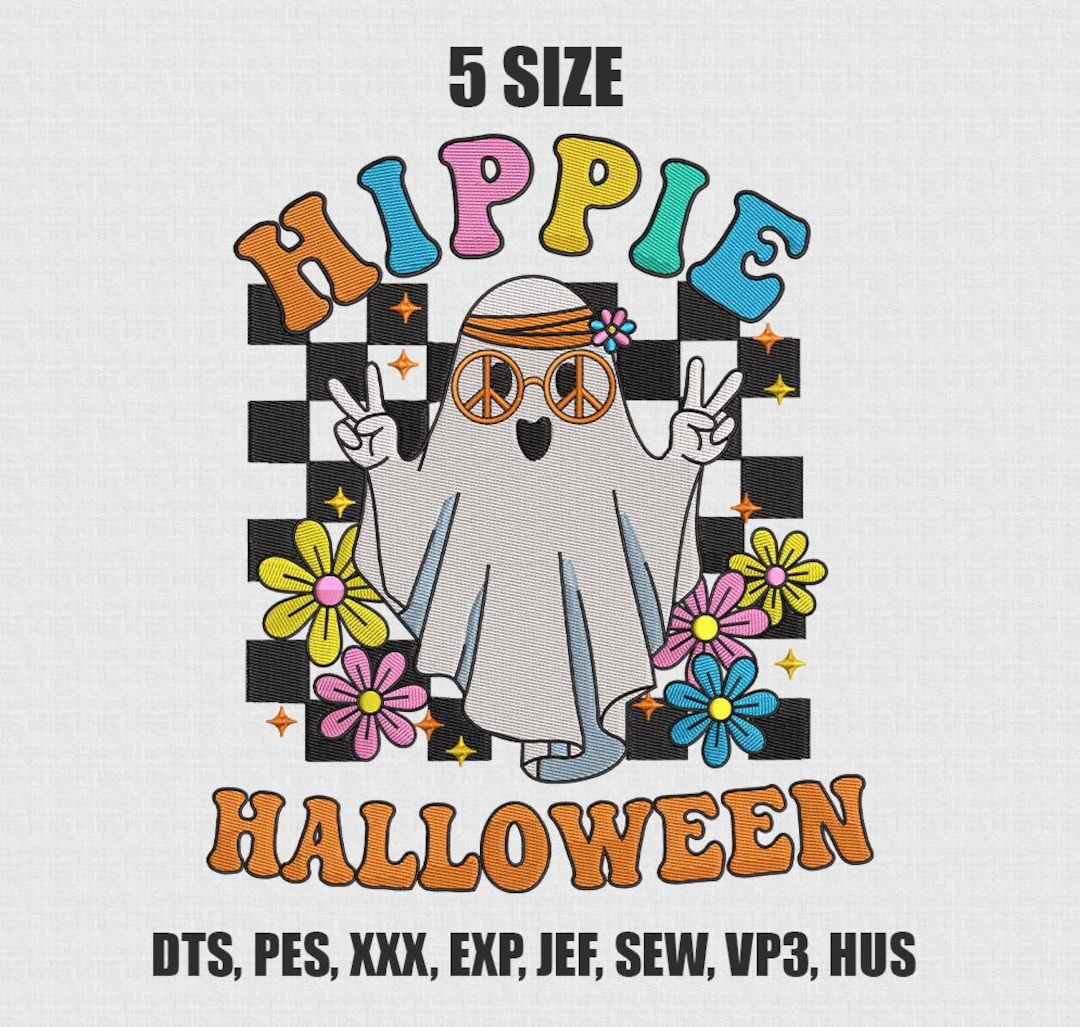 Groovy Hippie Halloween Embroidery, Retro Groovy Hippie Ghost ...
