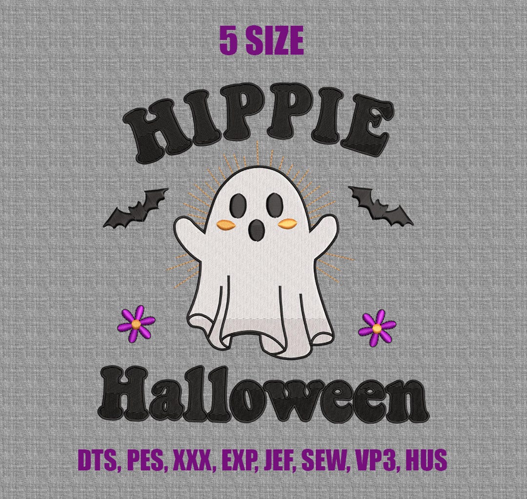 Groovy Hippie Halloween Embroidery, Retro Groovy Hippie Ghost ...