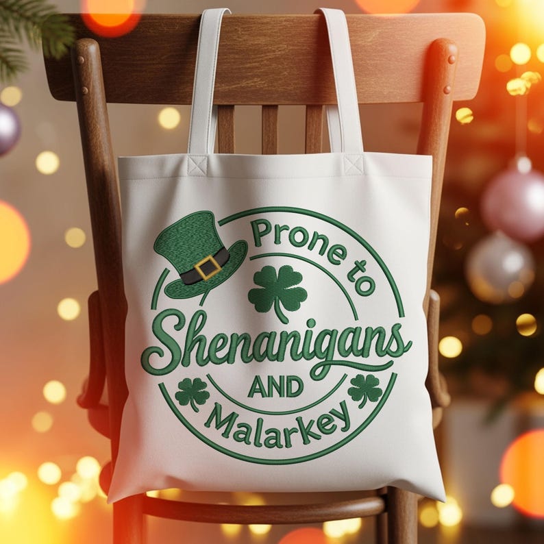 Prone to Shenanigans and Malarkey Embroidery, St Patrick Day Shamrock ...