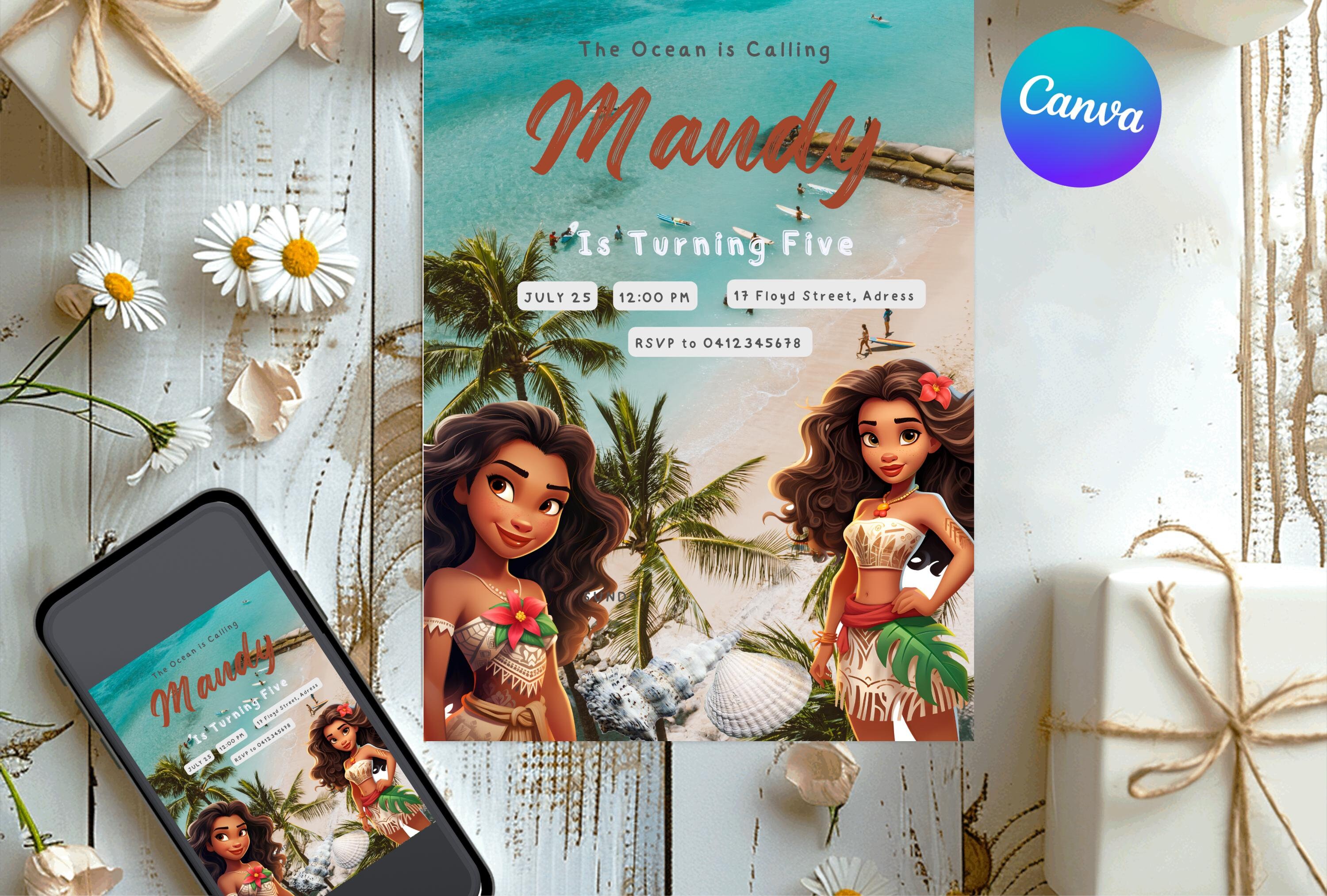 Moana Invitation Moana Birthday Party Moana Editable Invitation Moana ...